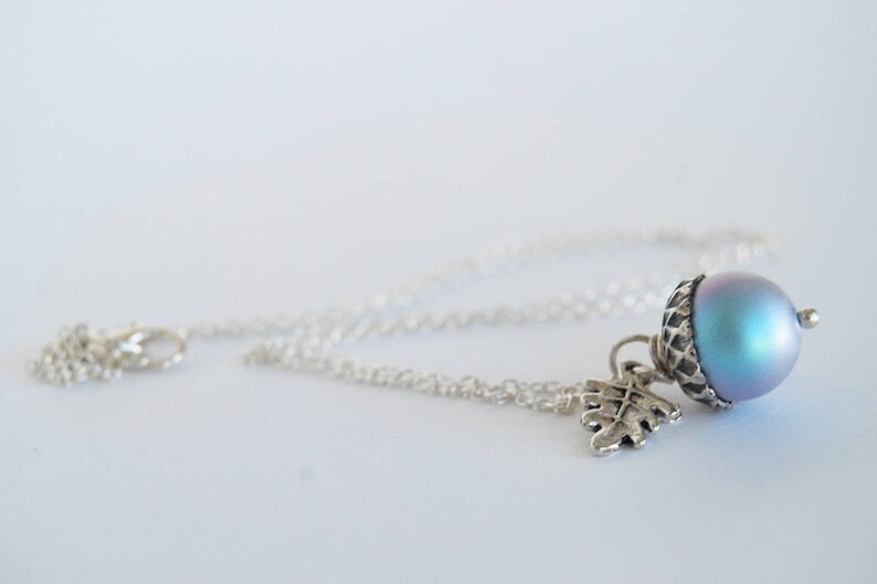 Tide Pool Magic Acorn Necklace Iridescent Light Blue and | Etsy
