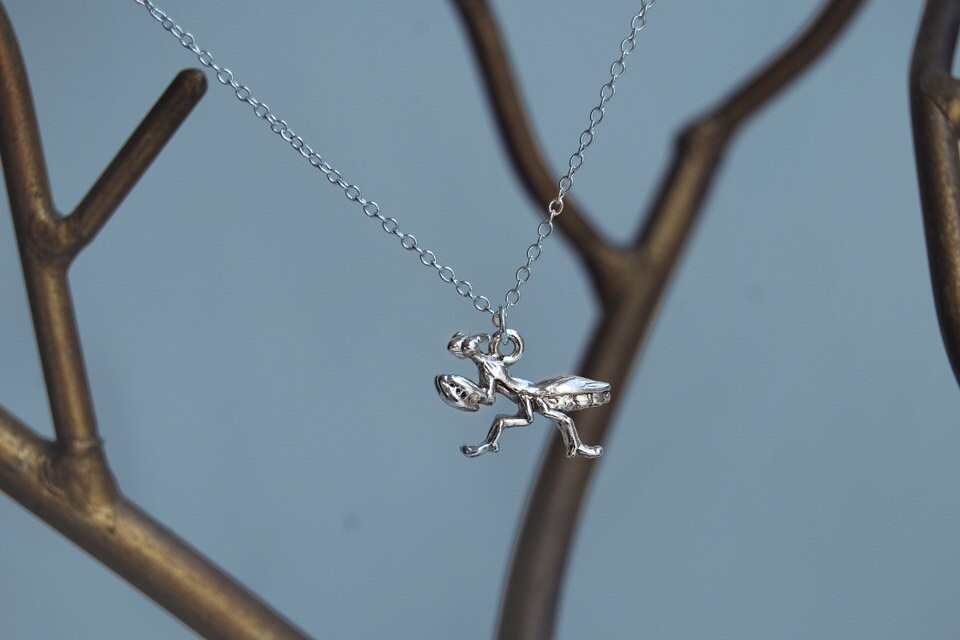 Praying Mantis Necklace Teeny Tiny Silver Praying Mantis - Etsy