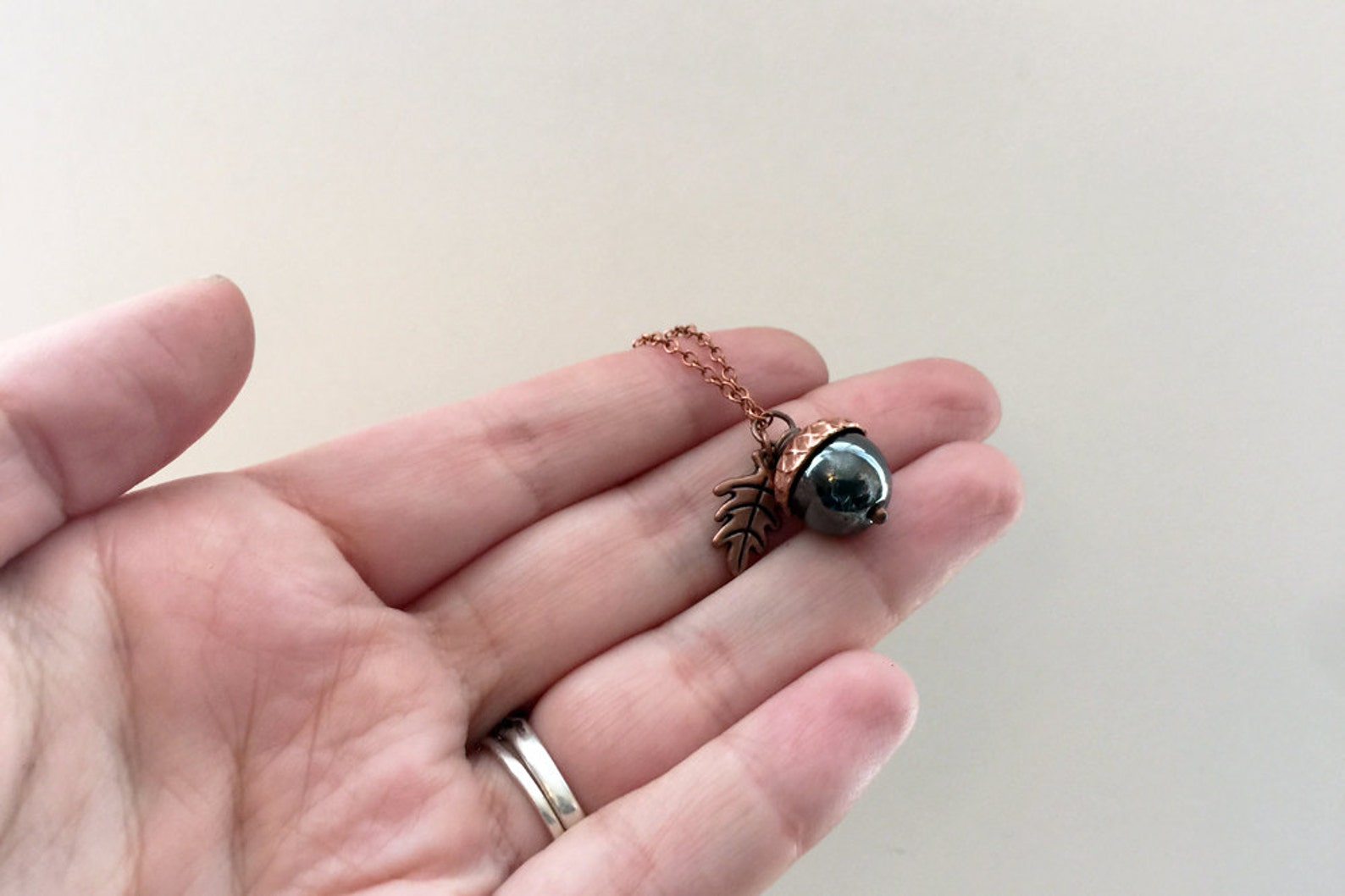 Hematite and Copper Acorn Necklace | Fall Acorn Necklace | Hematite ...