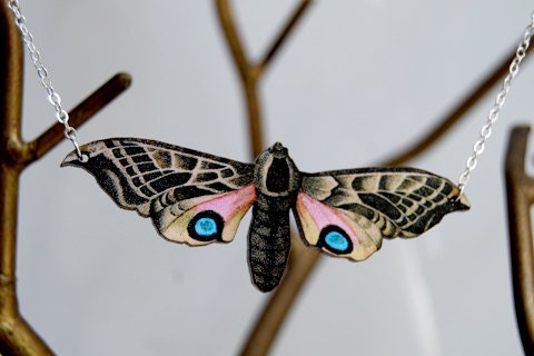 Blind Eyed Hawk Moth Necklace | Wooden Moth Necklace | Whimsical Moth ...