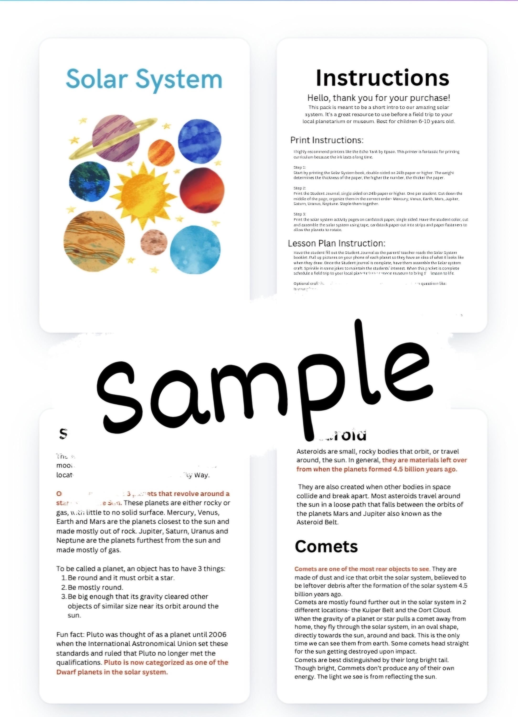 Solar System Mini Unit Study, Kids 6 Space Study Packet - Etsy