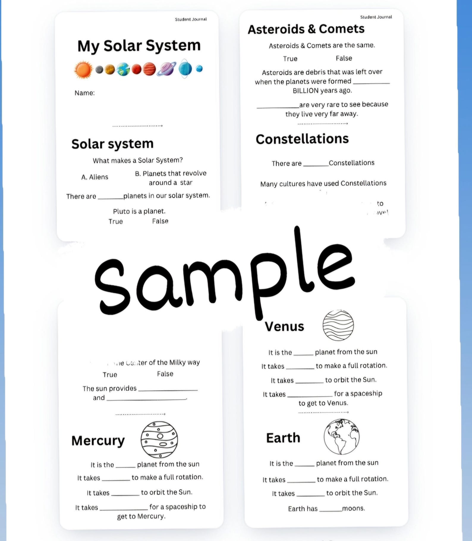 Solar System Mini Unit Study, Kids 6 Space Study Packet - Etsy