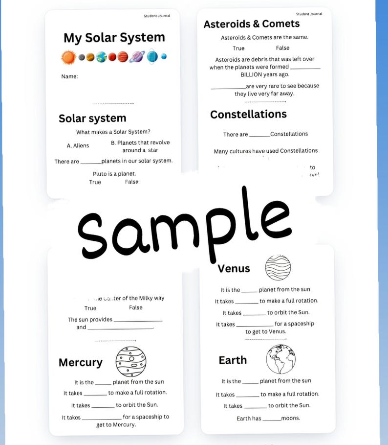 Solar System Mini Unit Study, Kids 6 Space Study Packet - Etsy