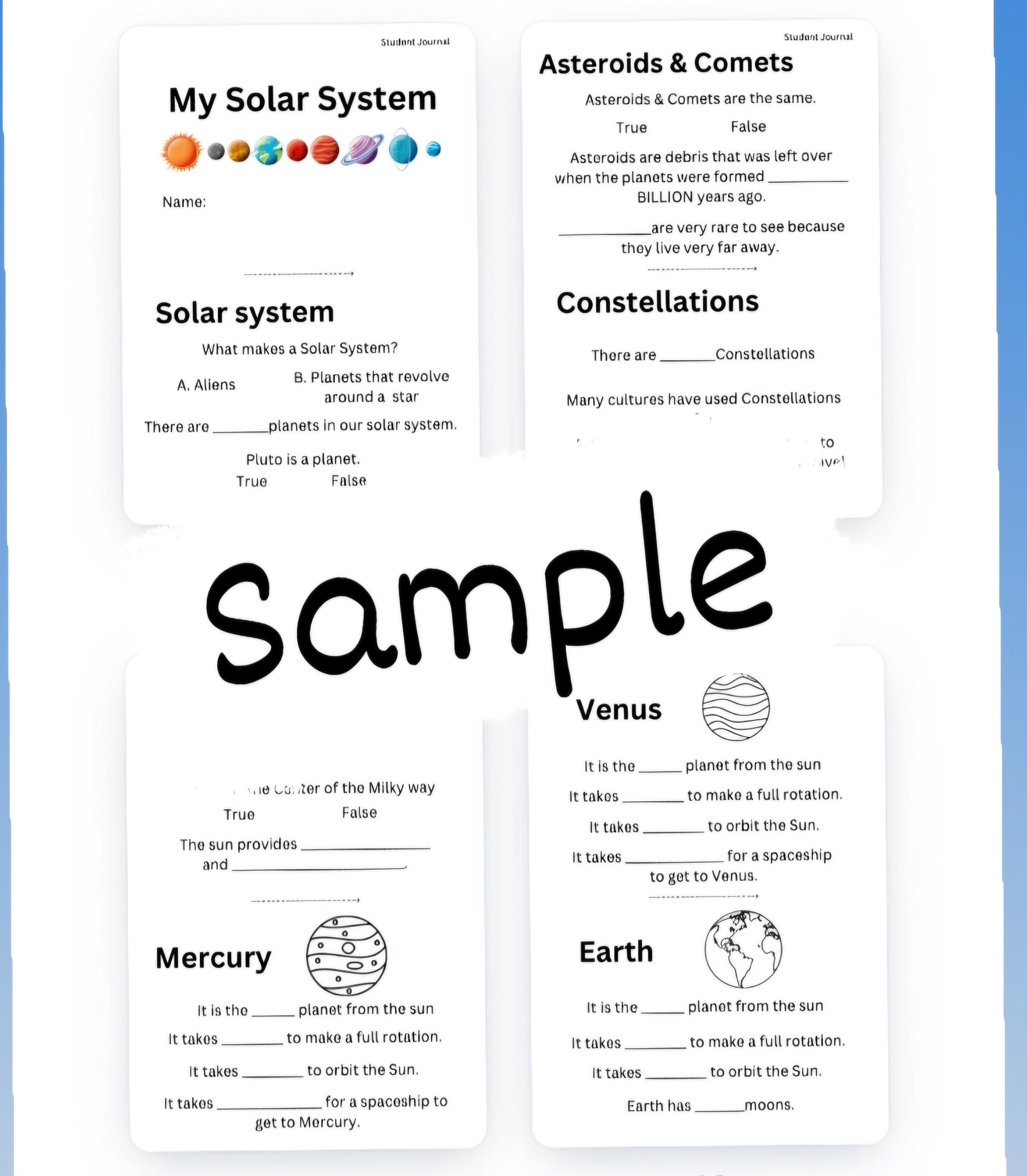 Solar System Mini Unit Study, Kids 6 Space Study Packet - Etsy