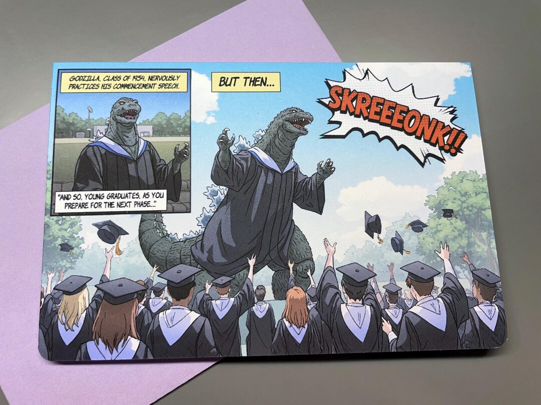 Godzilla ATTEMPTS a Graduation Commencement Address Greeting/grad Card ...