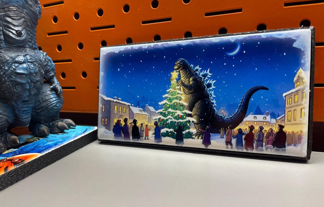 Godzilla Places the Christmas Tree Topper Star Holiday Tile Coaster - Etsy