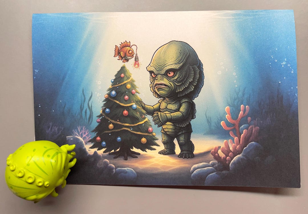 Holiday Card Chibi Creature From the Black Lagoon Decorating His ...
