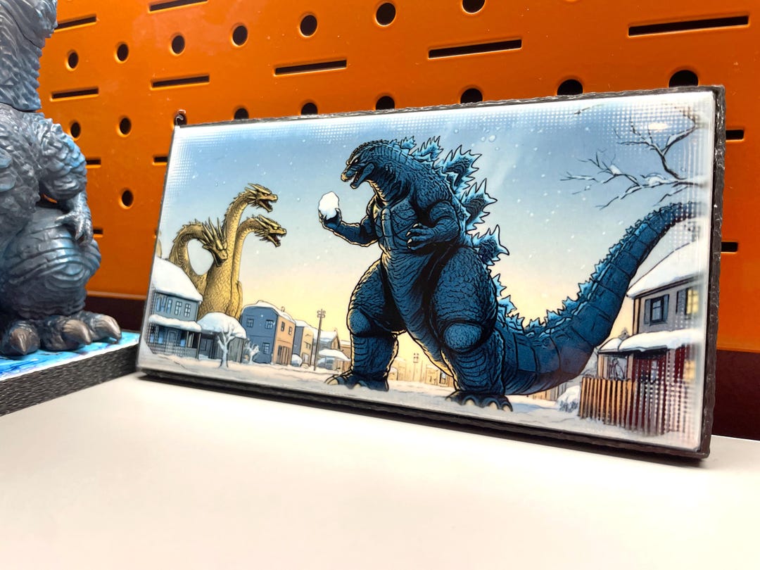 Godzilla X King Ghidora Epic Snowball Fight Christmas Holiday Tile ...