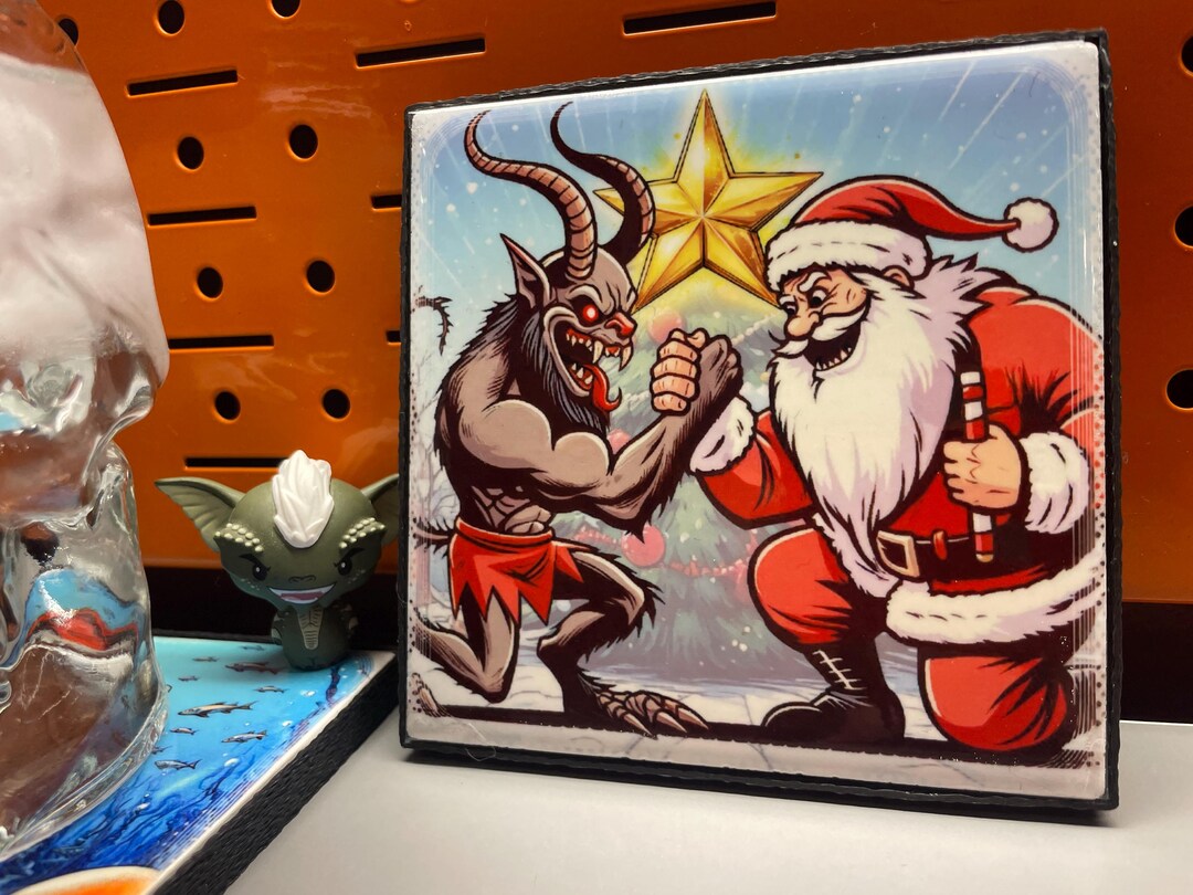 Krampus X Santa Epic Handshake Holiday Tile Coaster - Etsy