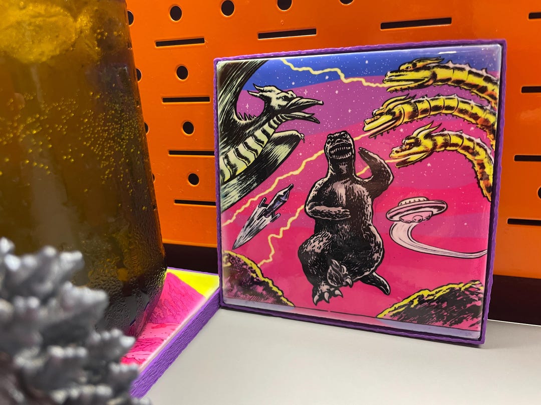 UPDATED Godzilla Coaster Ceramic Tile With Frame Invasion of Astro ...