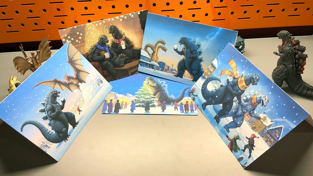 Merry Godzilla Christmas 5 Card Set: Holiday Kaiju Cards - Etsy