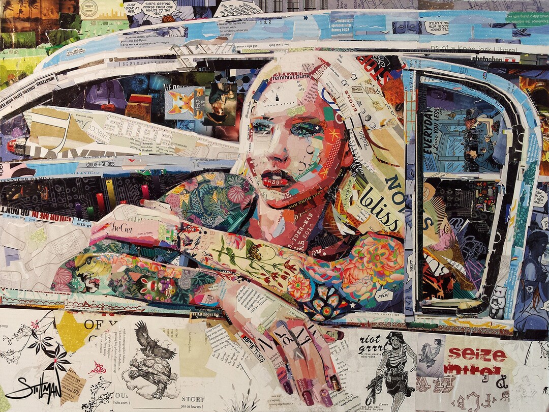 Original Collage Print on Stretched CANVAS inked Multiple Sizes ...