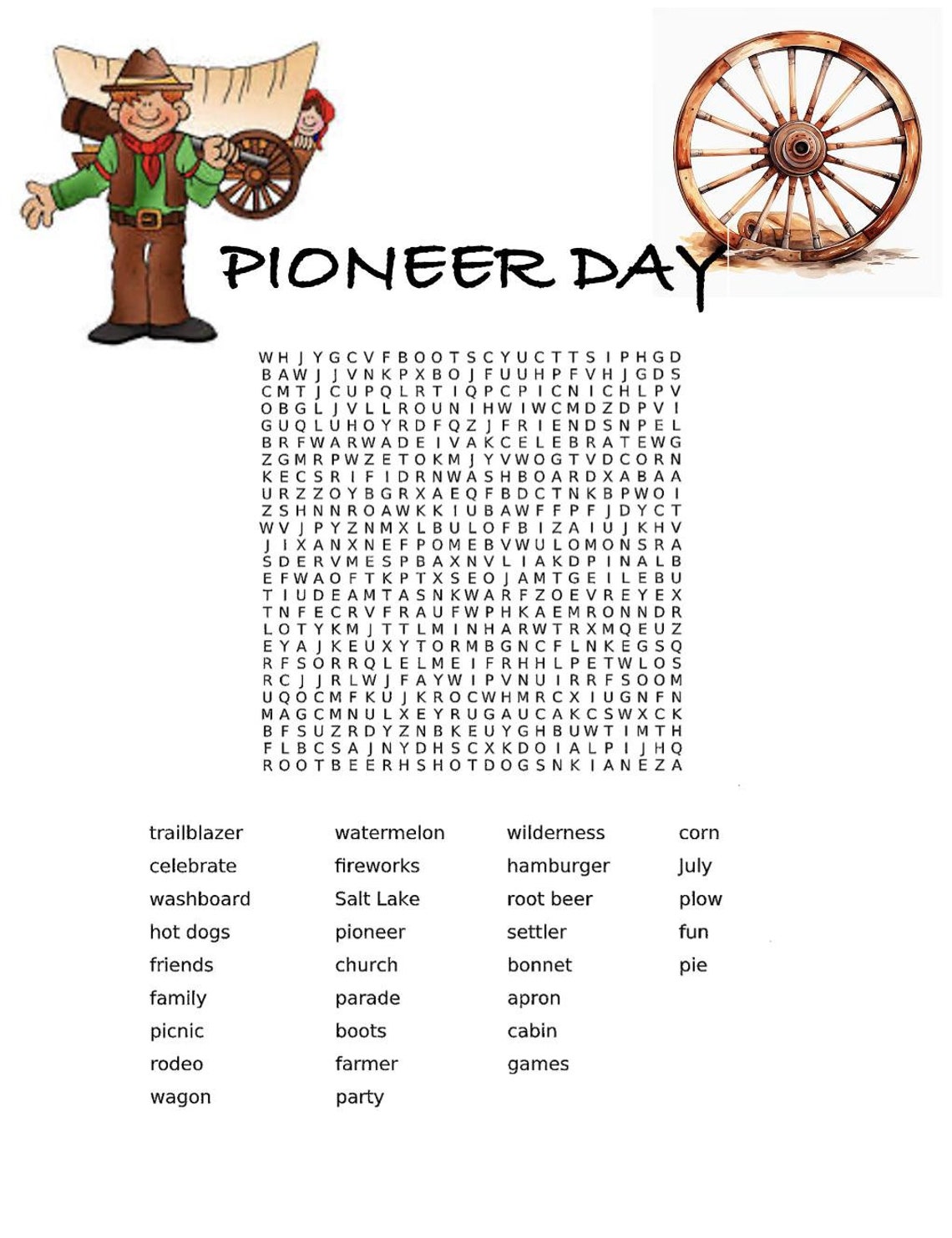 Pioneer Day Word Search - Etsy