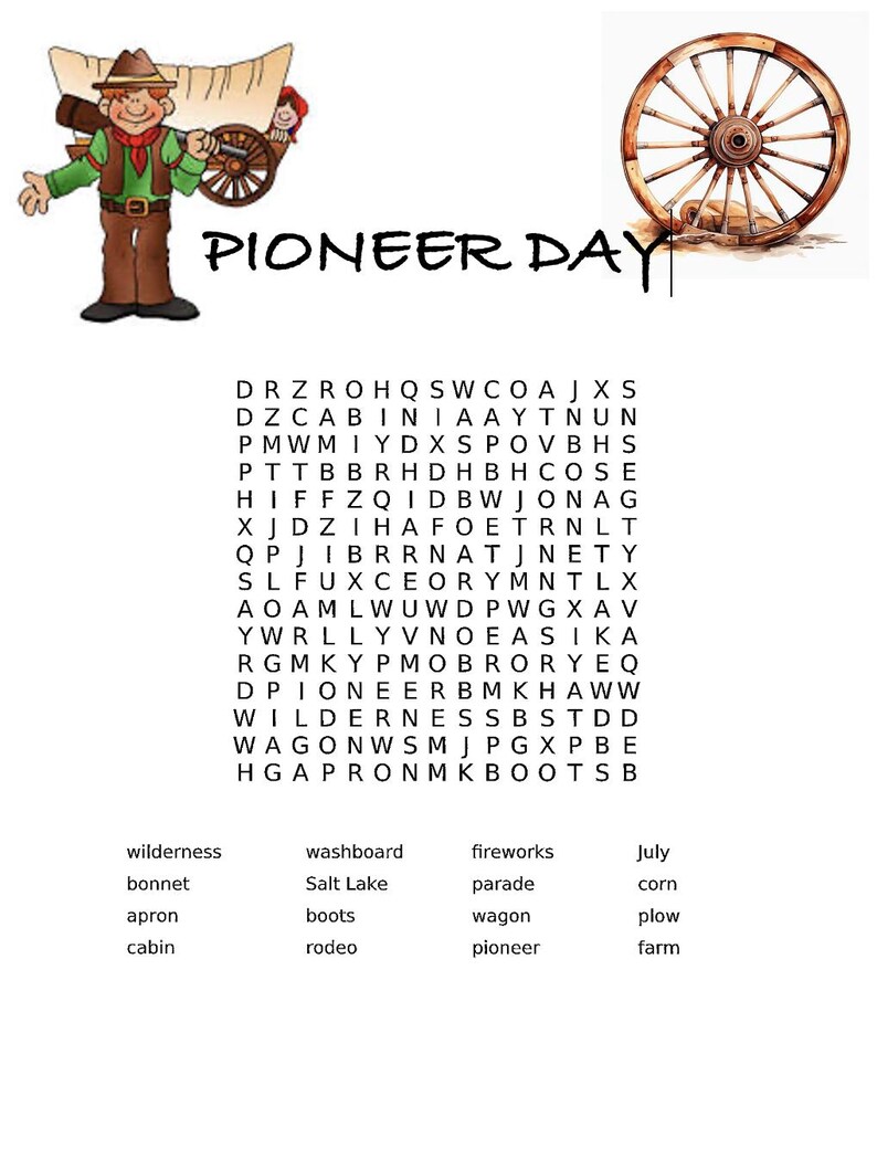 Pioneer Day Word Search - Etsy