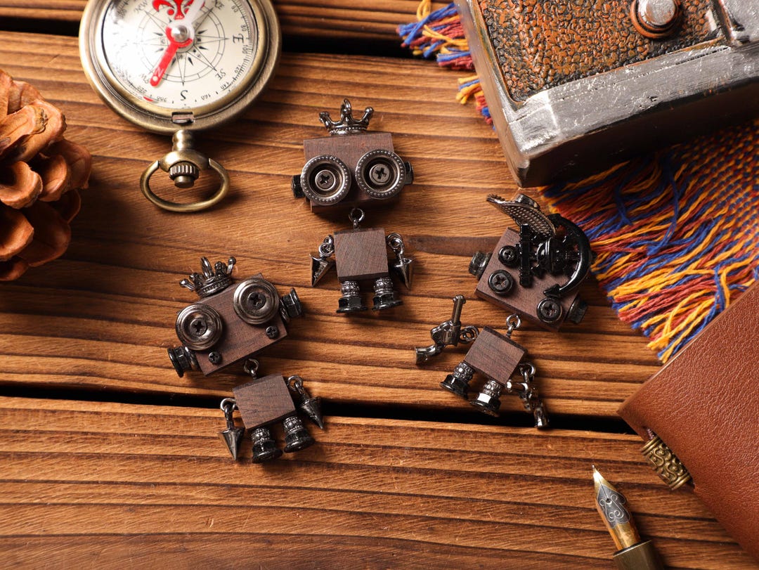 Robot Pendant, Bag Locket, Handmade Wooden Punk Steam Robot, Car ...