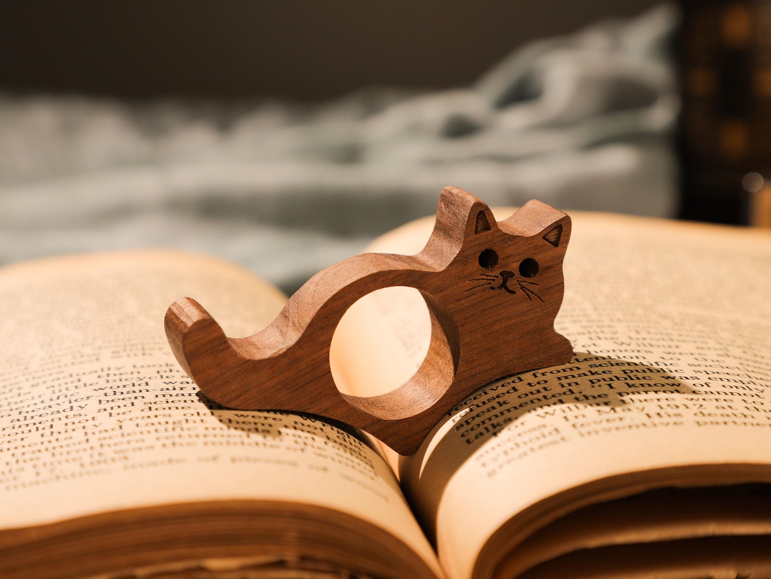 Personalized Wooden Book Page Holder,book Accessories,cute Kitten Book ...