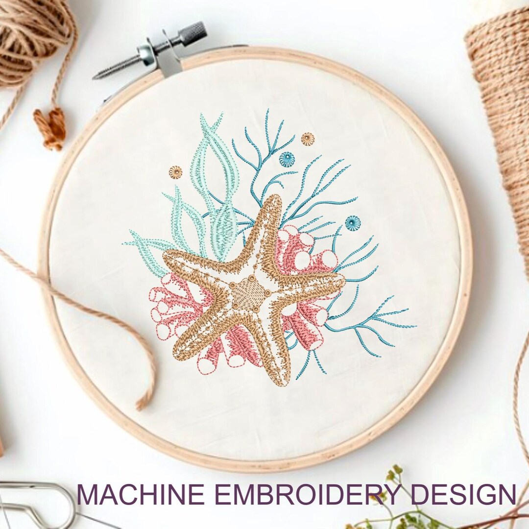 Тhe Starfish Among the Corals and Seaweeds - Machine Embroidery Pattern ...