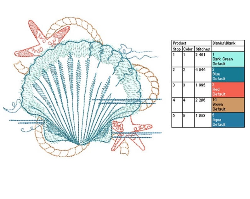 Seaside Landscape With Seashell Embroidery - Machine Embroidery Pattern ...