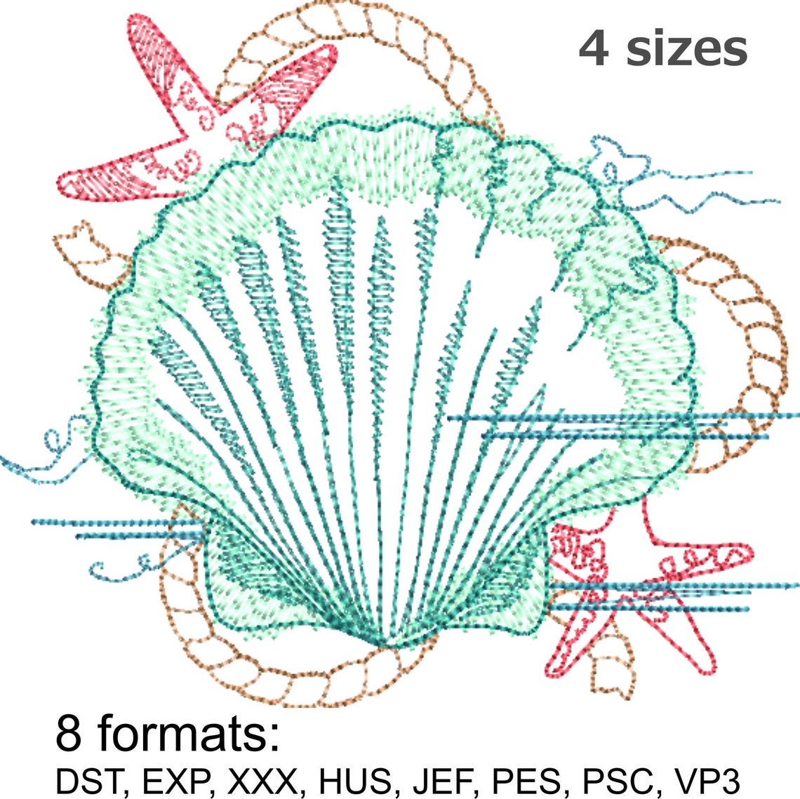 Seaside Landscape With Seashell Embroidery - Machine Embroidery Pattern ...