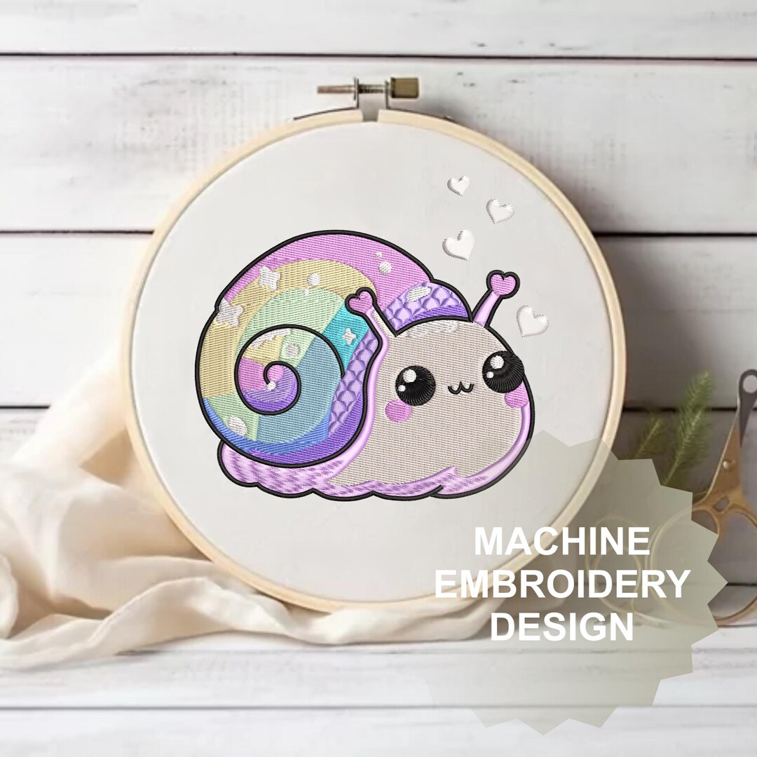 Enchanting Rainbow Snail - Machine Embroidery Design -baby Kawaii Snail ...