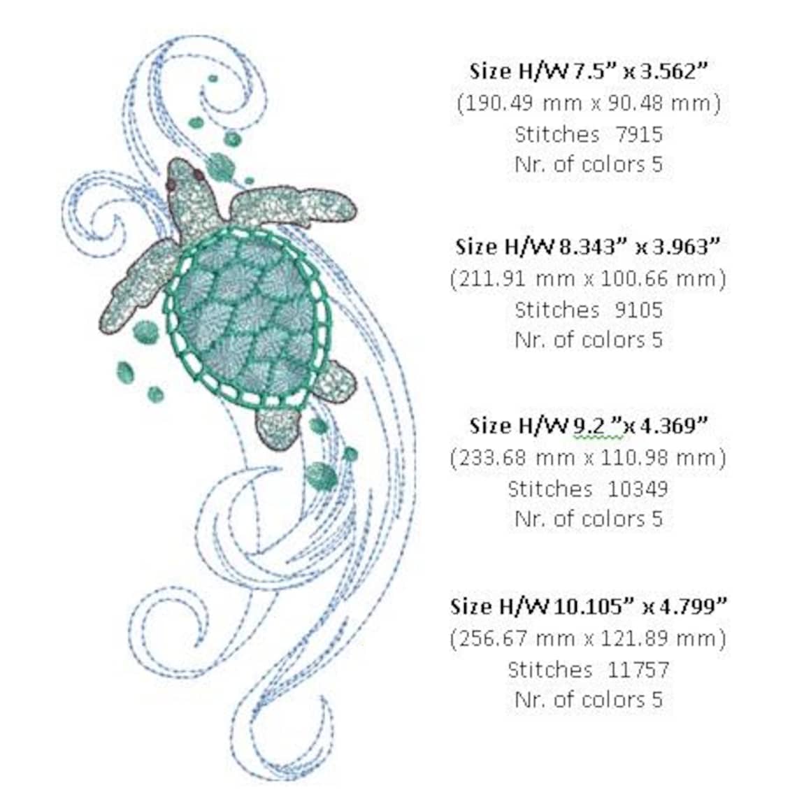 Sea Turtle in Bubbles, Ocean Turtle Embroidery, Under the Sea, Peaceful ...