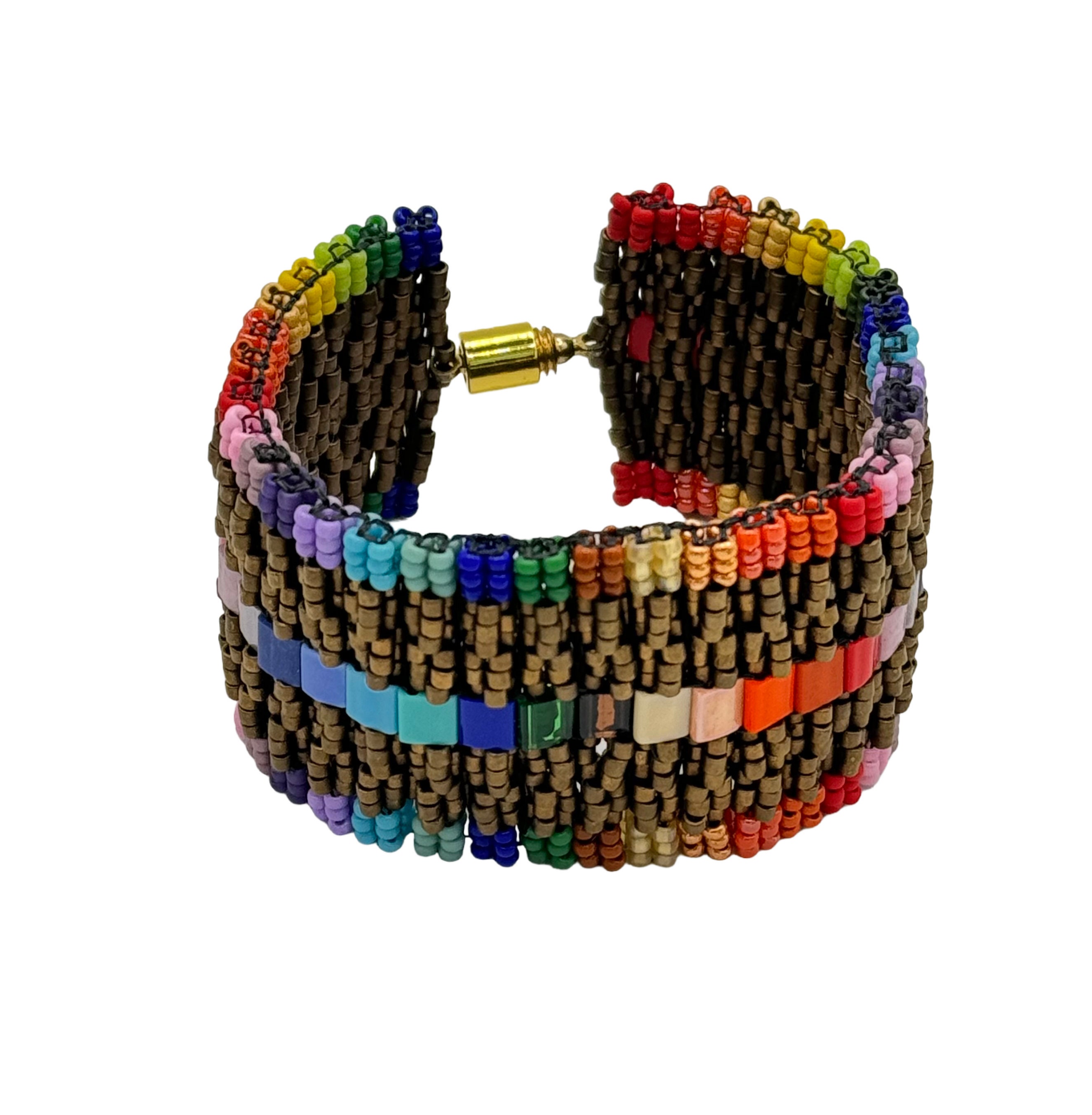 Bronze Color Wheel Beaded Bracelet | Handmade | Peyote | Beading ...