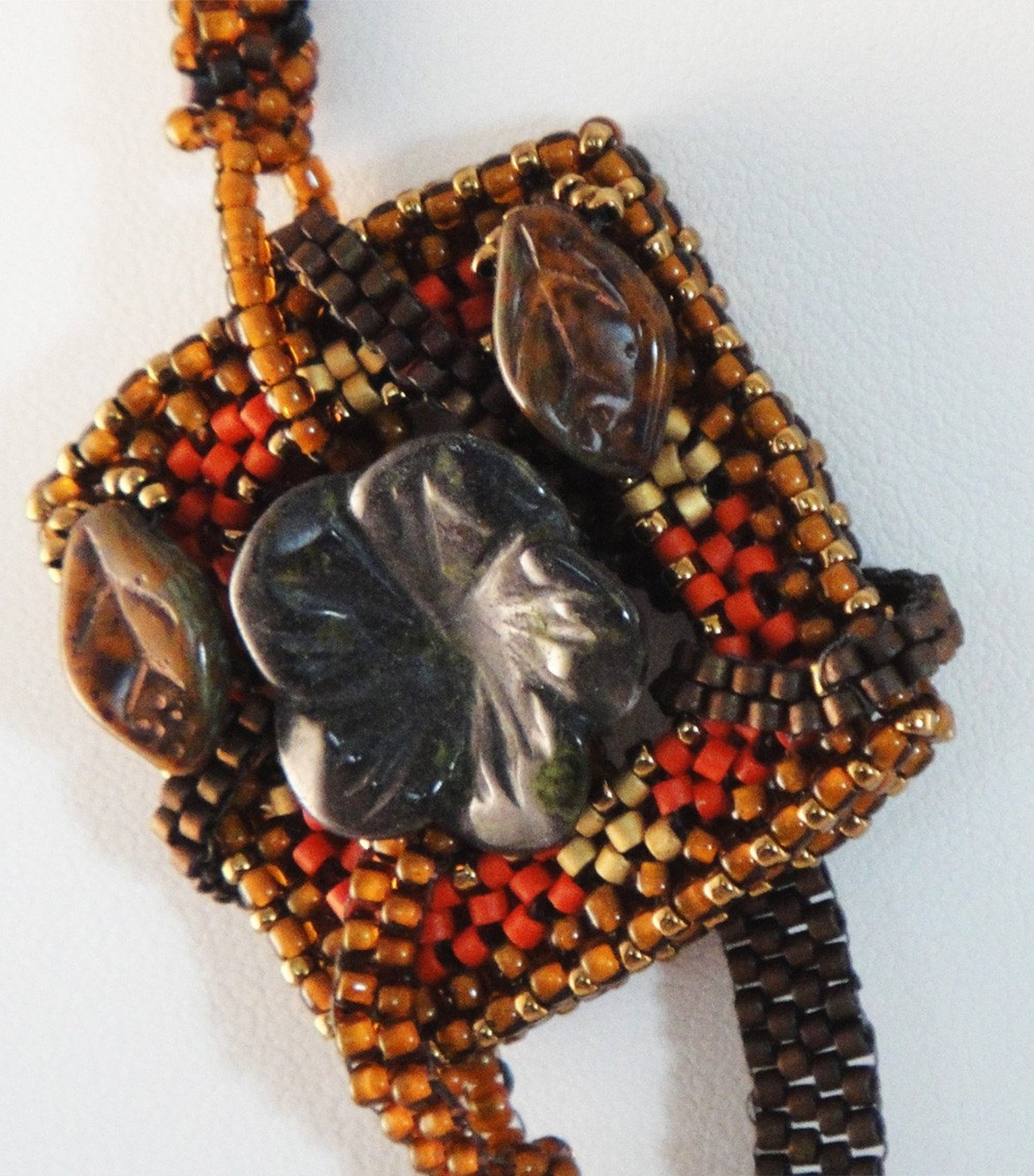 Art & Nature Beaded Necklace Handmade Beadwork Seed Beads Stone Jewelry ...