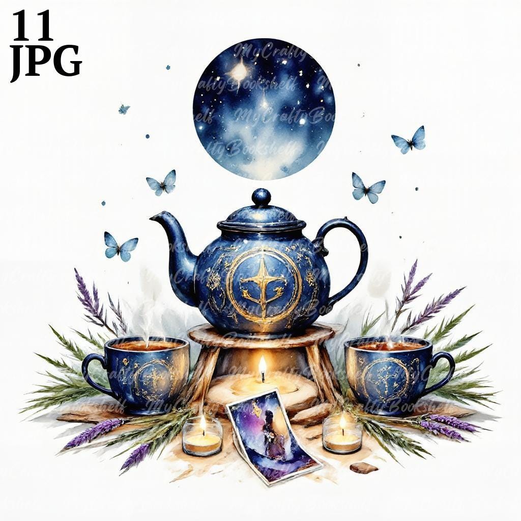 Mystical Witch Tea Clipart: Watercolor Tea Cup Ritual (digital Download ...