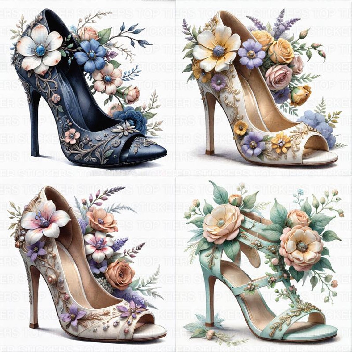 21 Floral Prom Shoes Clipart, High Heels Clipart, Digital Clipart ...