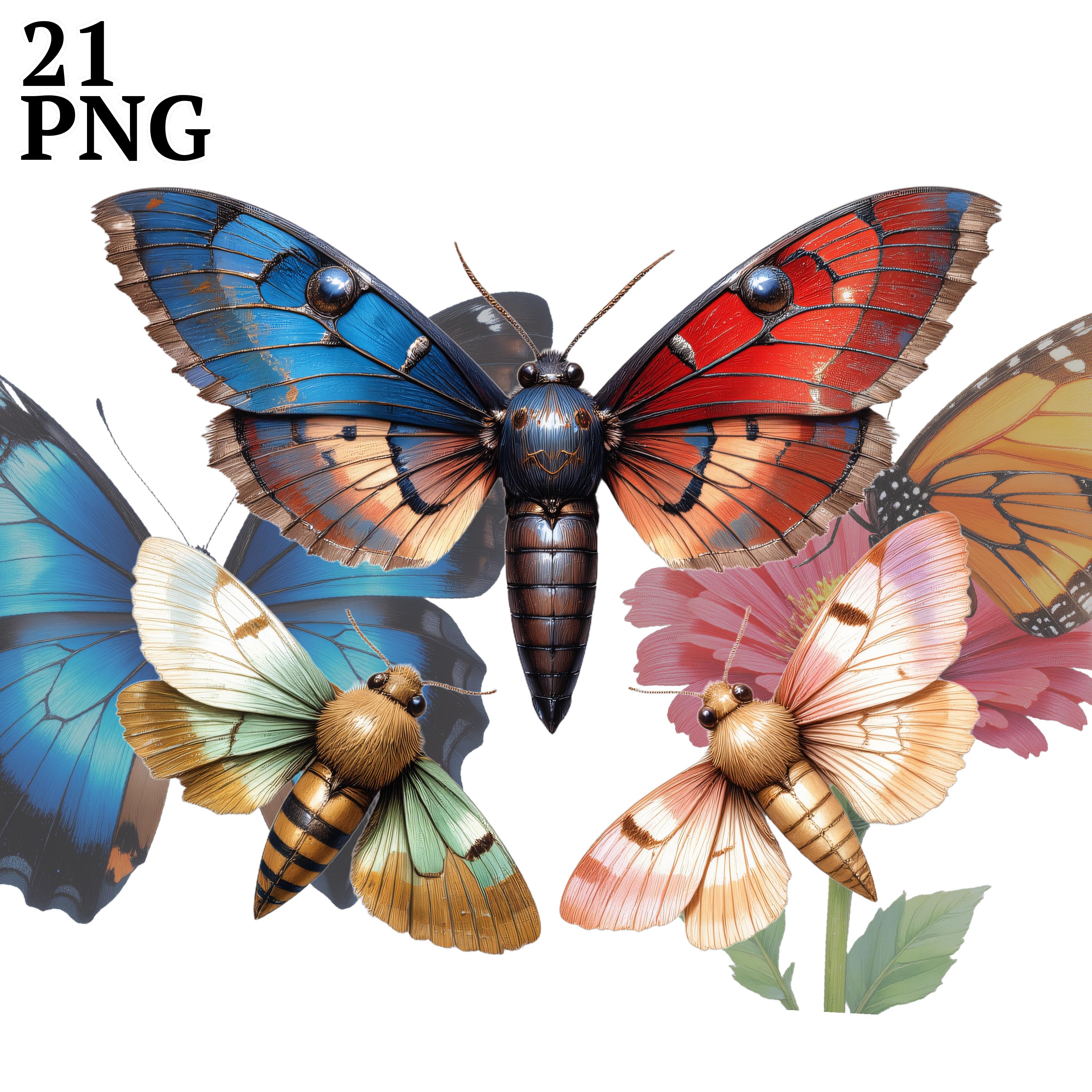 Butterfly Moth Clipart: Realistic PNG Images for Scrapbooking (digital ...