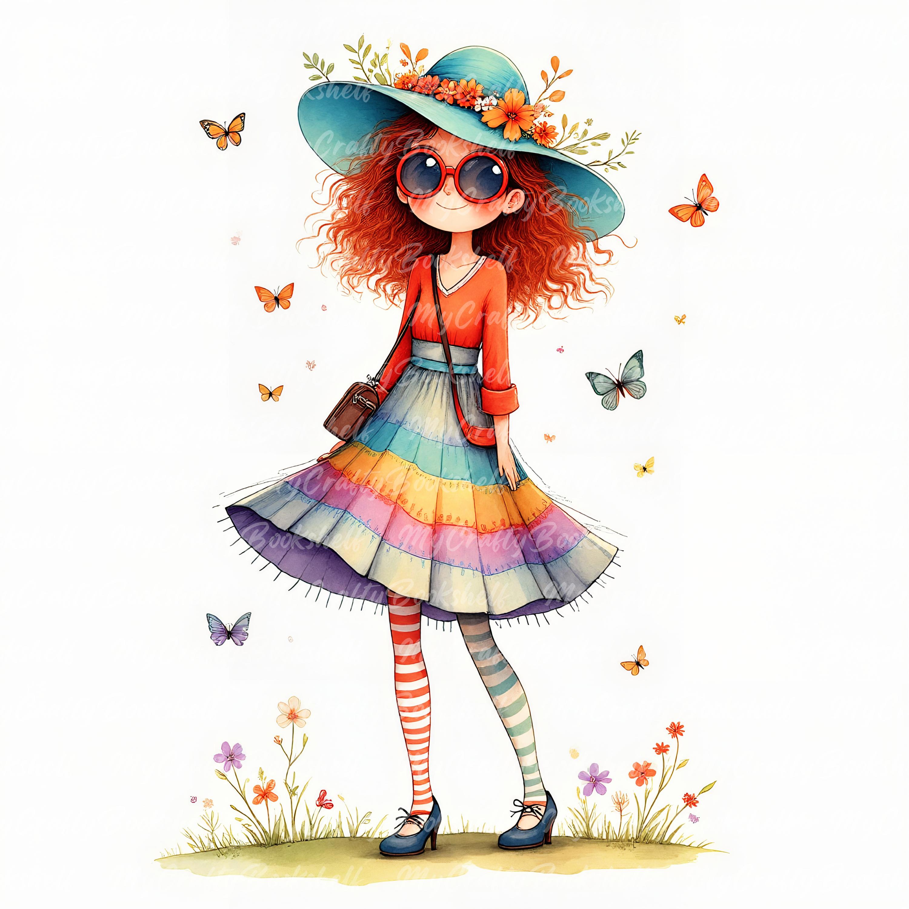Watercolor Whimsical Lady PNG Clipart: Junk Journal Kit (digital ...