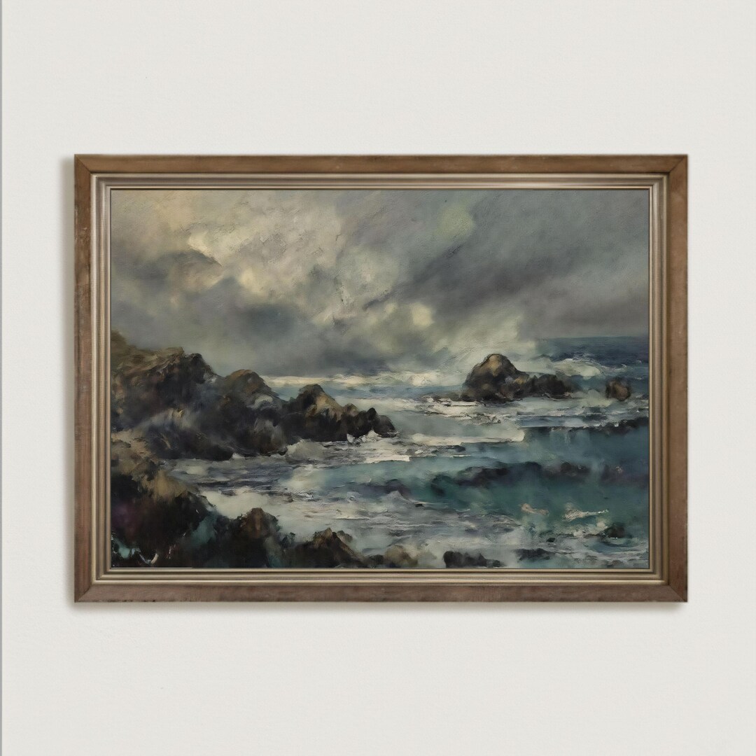 Vintage Stormy Seascape Print: Moody Coastal Art, Dark Academia ...