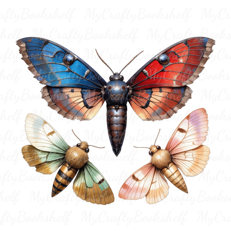 Butterfly Moth Clipart: Realistic PNG Images for Scrapbooking (digital ...