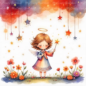 7 Whimsical Angel Clip Art High Res Watercolor Clipart Jpgs, Junk ...