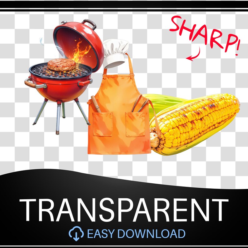 18 Summer BBQ Clipart, Grill Out Clip Art Kit, Picnic Food PNG, Burgers ...