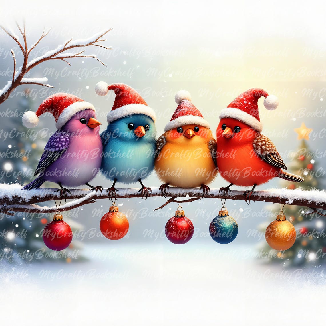 Watercolor Christmas Bird Clipart: Whimsical PNG Images (commercial Use ...