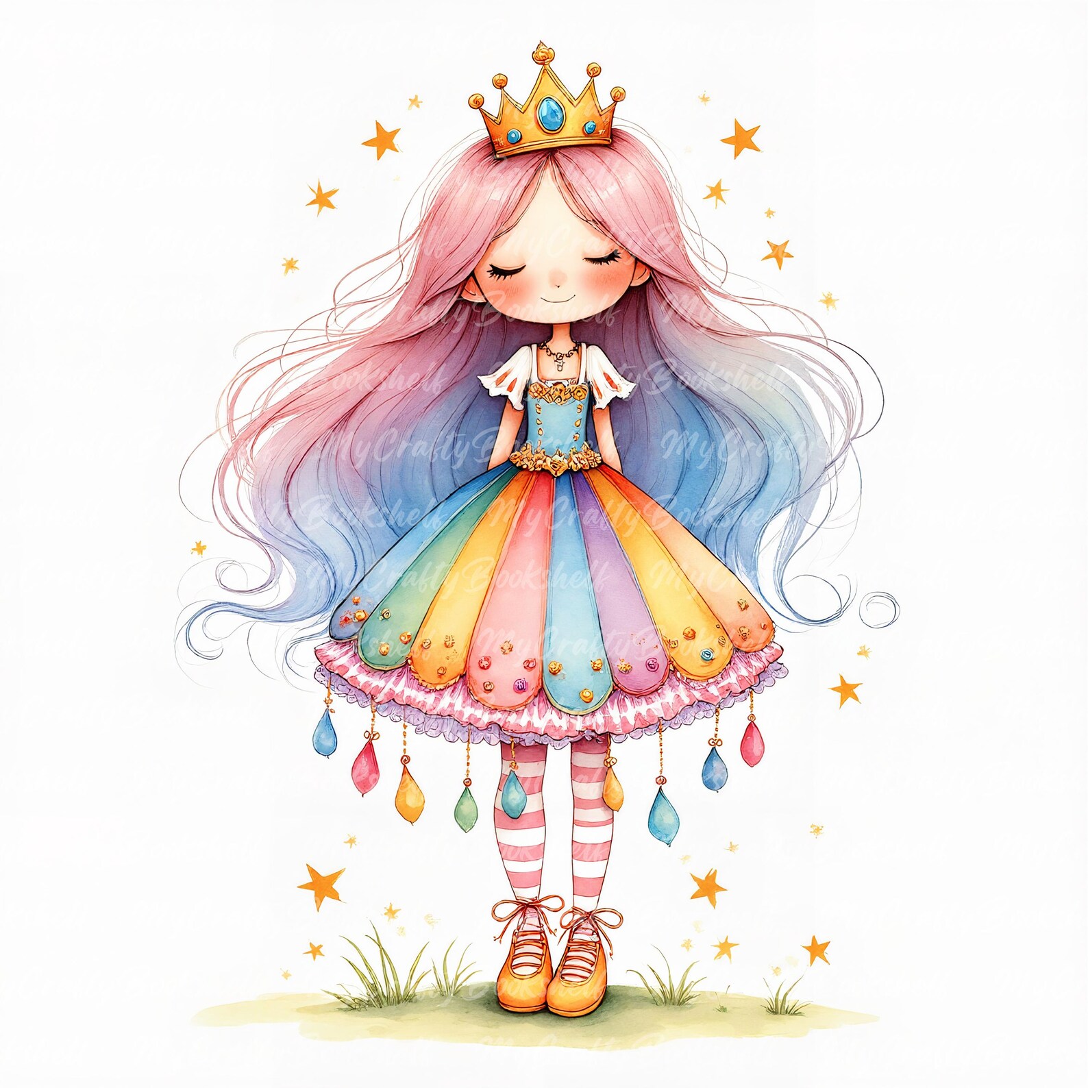 Whimsical Princess Clipart: Watercolor Queen PNG, Commercial Use ...