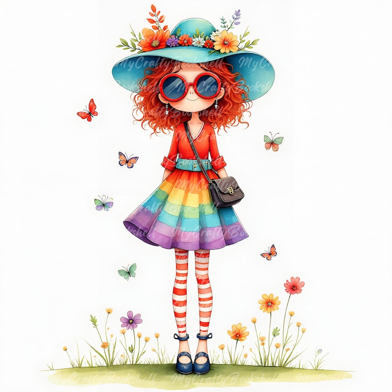 Watercolor Whimsical Lady PNG Clipart: Junk Journal Kit (digital ...