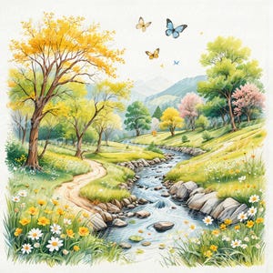 13 Spring Landscape Clipart, Spring Clipart, Printable Watercolor ...