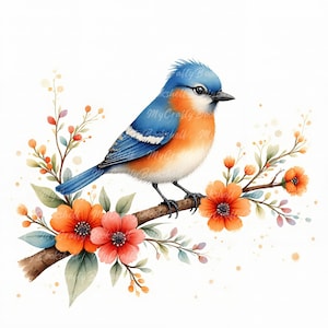 12 PNG Whimsical Birds Clip Art, Birds With Flowers, Cute Birds Digital ...