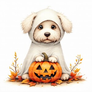 8 Jpgs Quirky Ghost Dog Clip Art Bundle, Halloween Clipart, Watercolor ...