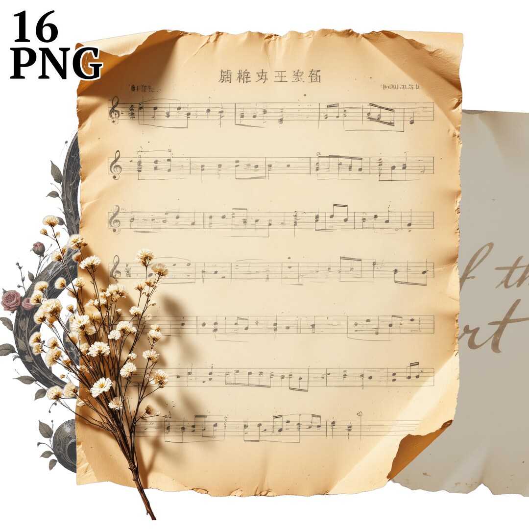 16 Vintage Music Clipart, Old Music Sheets G Clef Clip Art PNG, Aged ...