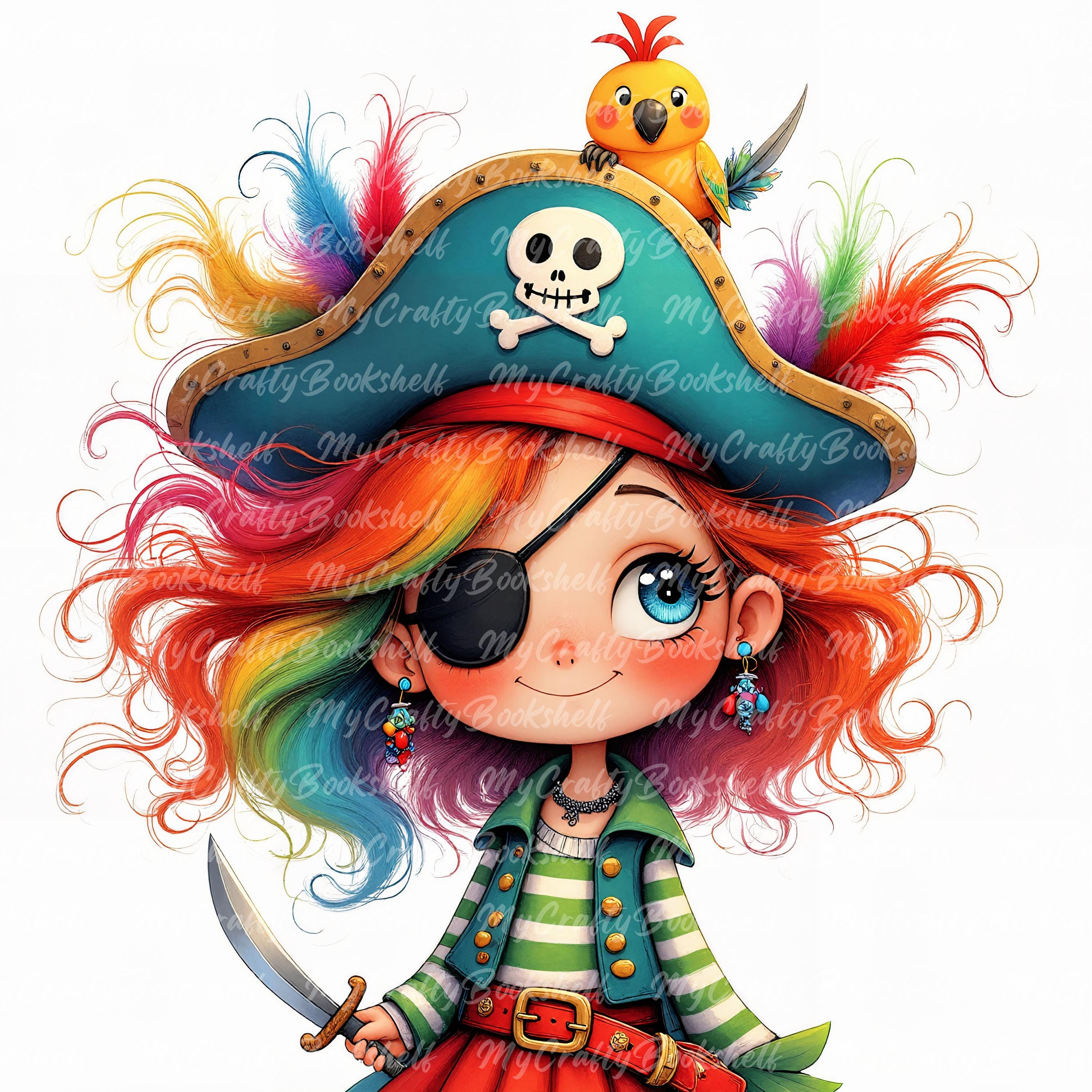 Quirky Pirate Girl Watercolor Clipart: High-res Pngs (digital Download ...