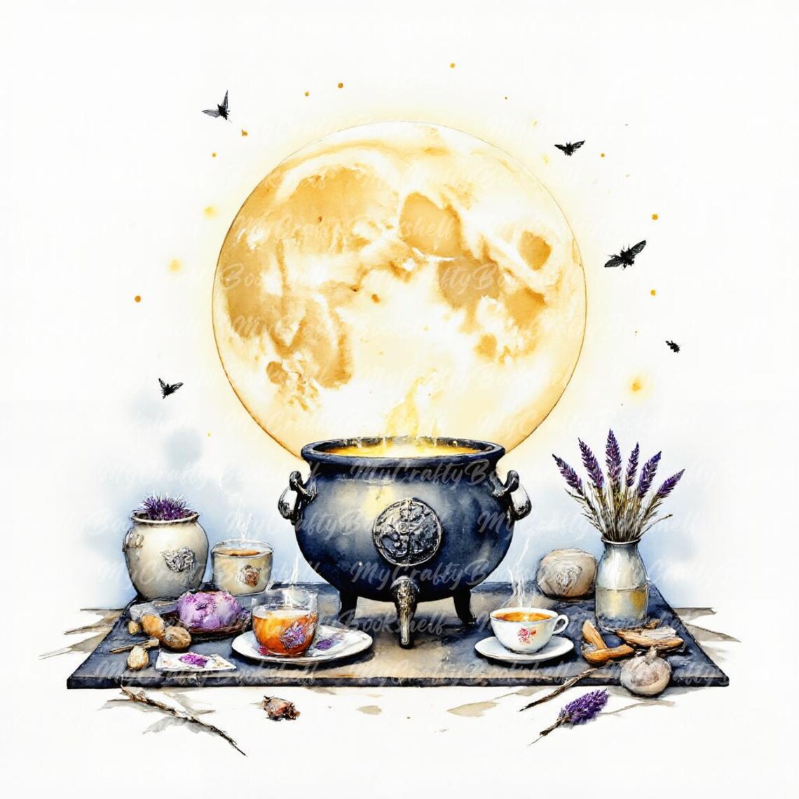 Mystical Witch Tea Clipart: Watercolor Tea Cup Ritual (digital Download ...