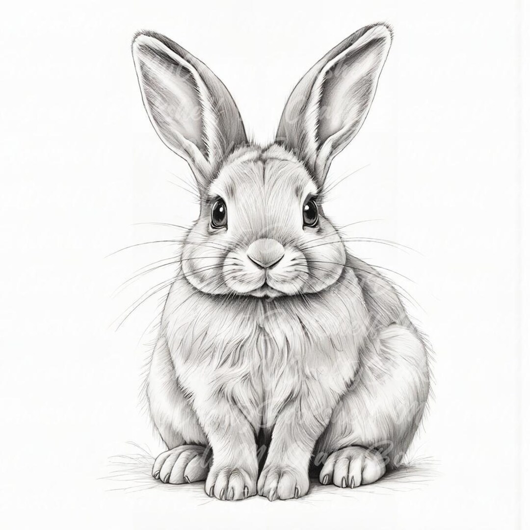 10 Bunny Black White Clipart, Line Art Clipart, Printable Watercolor ...