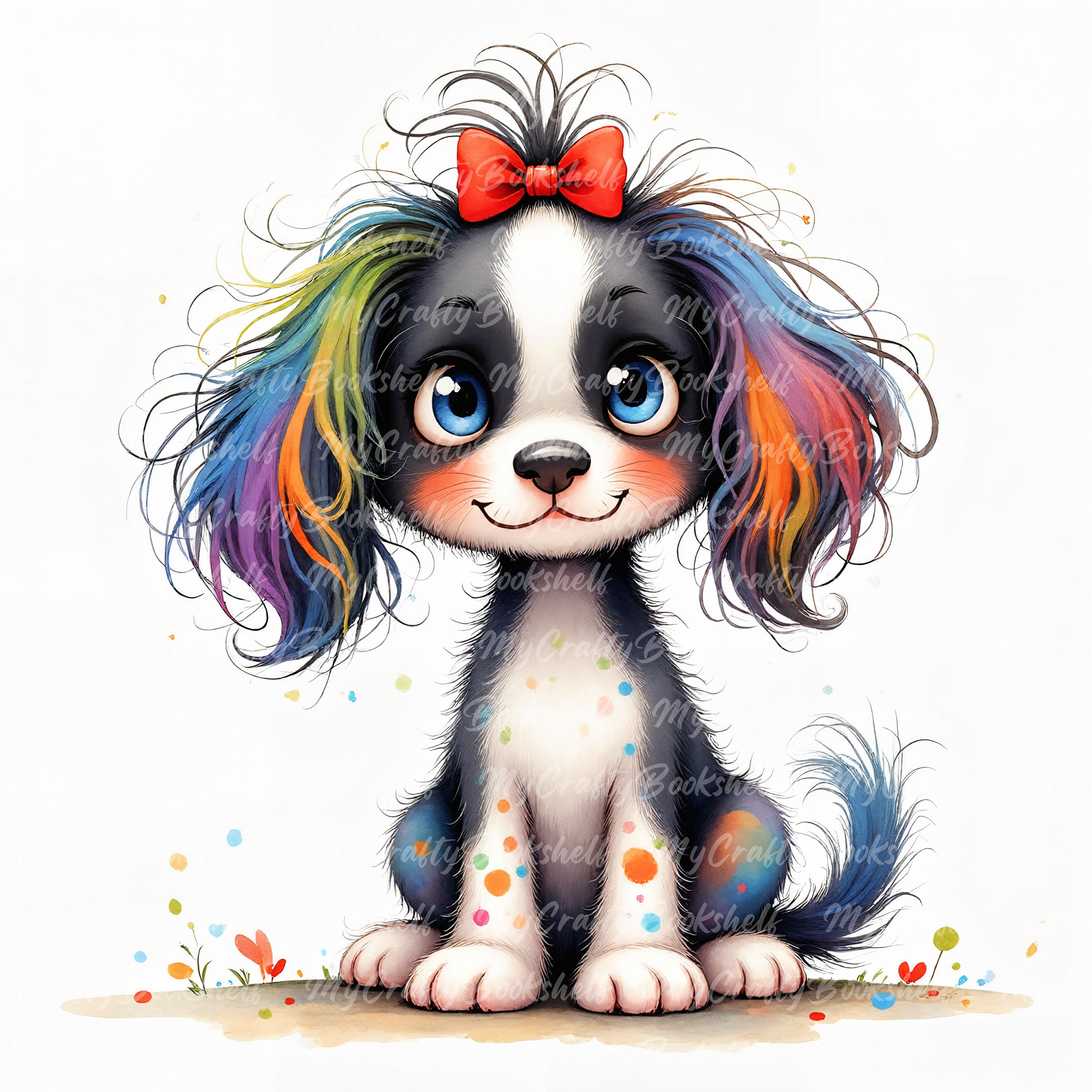 11 Cute Whimsical Puppy Clipart, Funny Colorful Dog Clipart, High Res ...