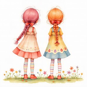 12 Best Friends Little Girls Clip Art Kit High Res Watercolor Jpgs for ...