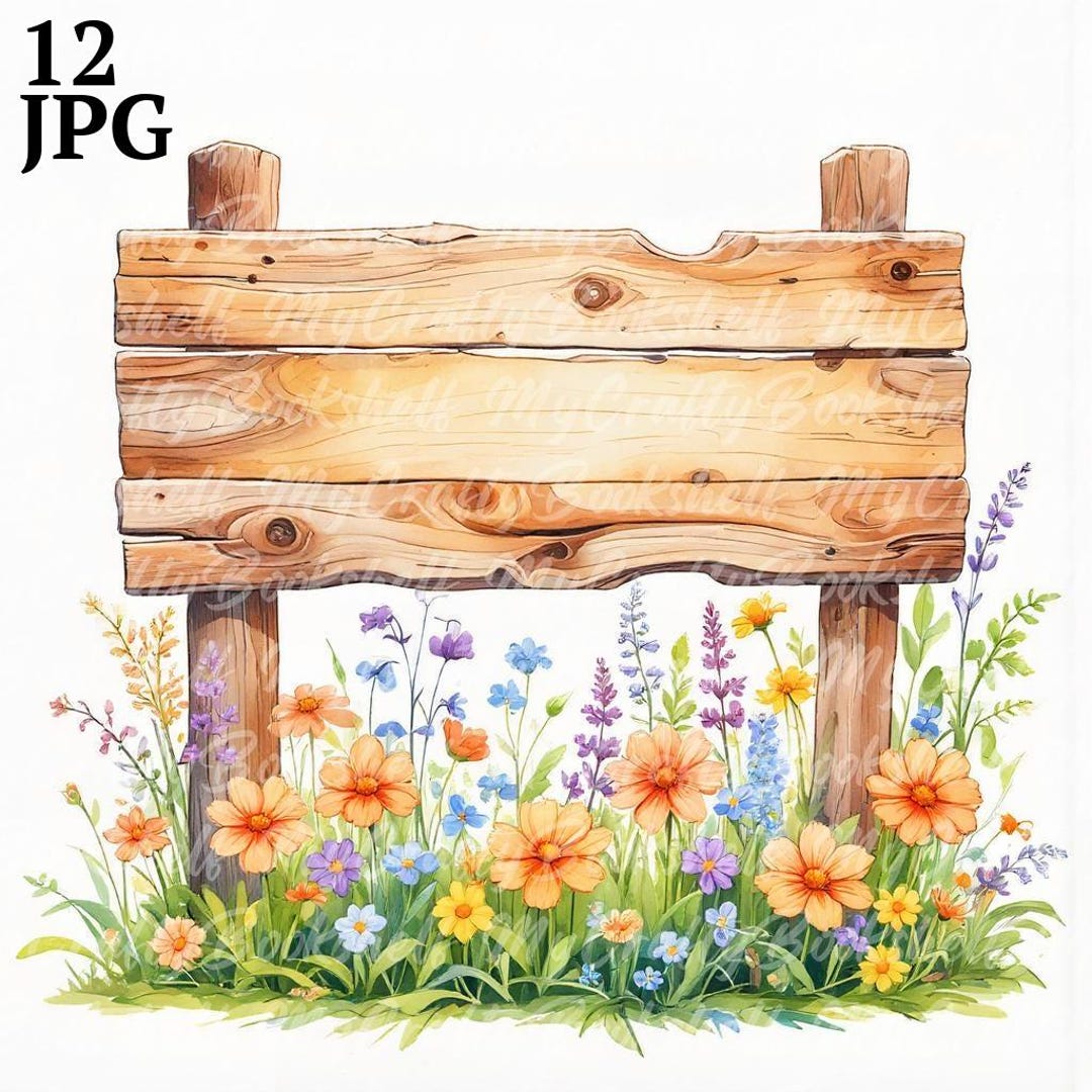 Watercolor Wooden Sign Clipart: Rustic PNG Graphics (digital Download ...