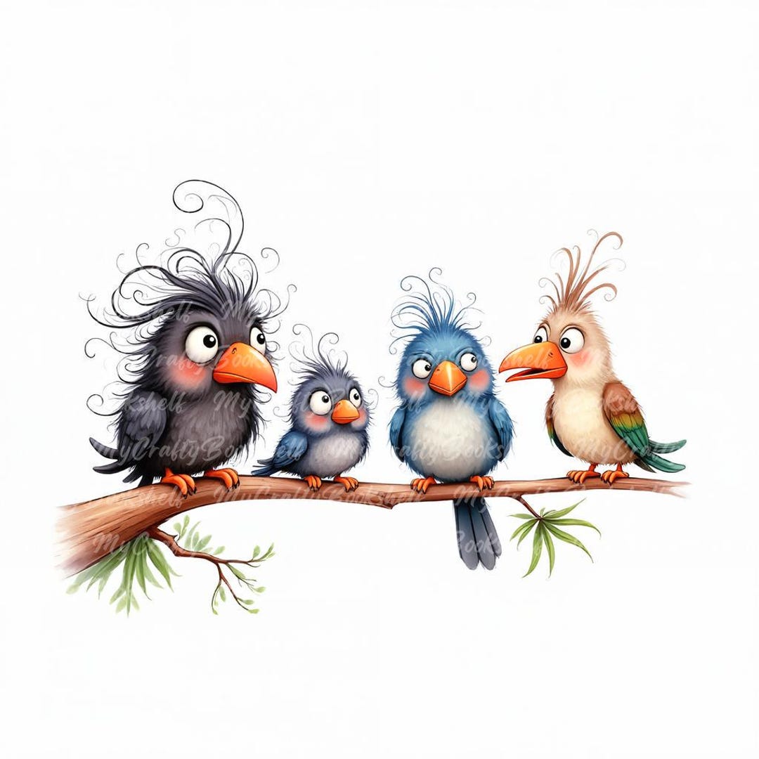 10 Funny Whimsical Birds Clipart, Cute Bird Clipart, High Quality Jpgs ...