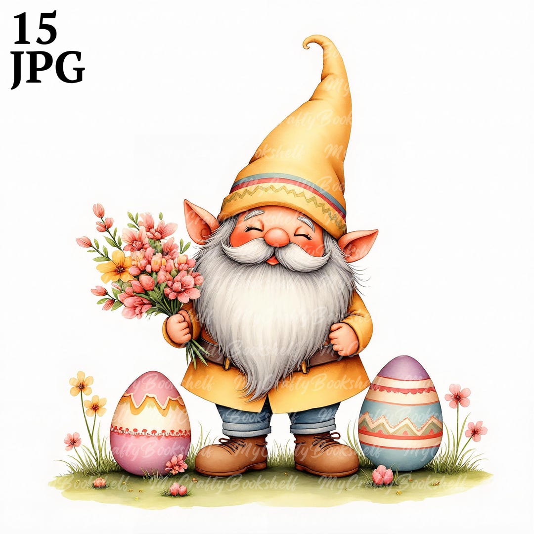 15 Watercolor Easter Gnome Clipart High Quality Jpgs, Scrapbook Paper ...